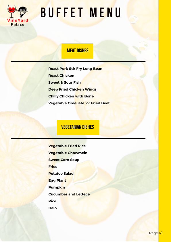 Buffet Menu | Chinese Cuisine Restaurant